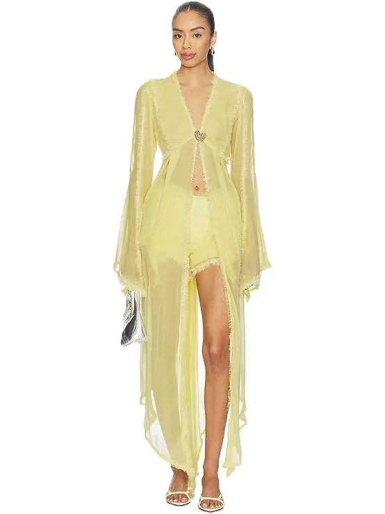 AMOR MIA Chiffon Robe With Gold-tone Accent - Butter