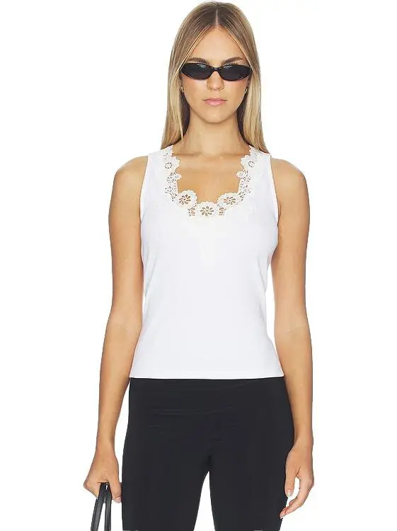 Veronica Beard Narcisa Ribbed Jersey Tank With Eyelet Trim - White