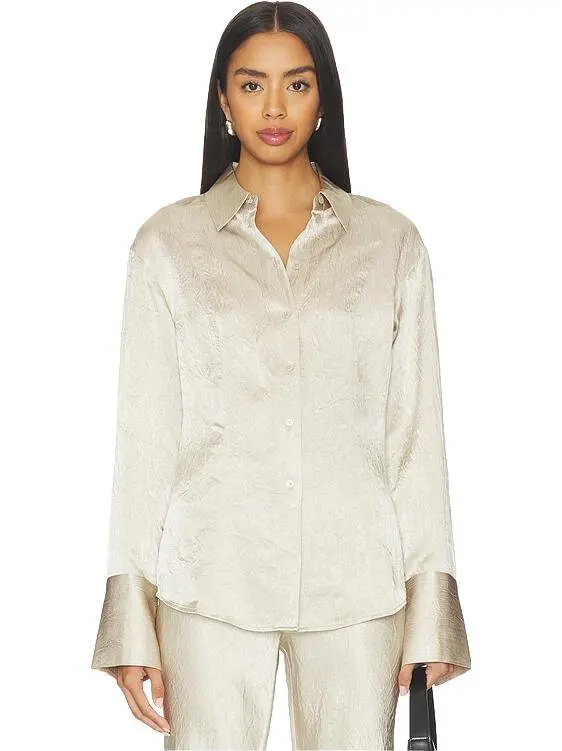 EAVES Freda Slim Shirt In Metallic Satin - Silver Taupe