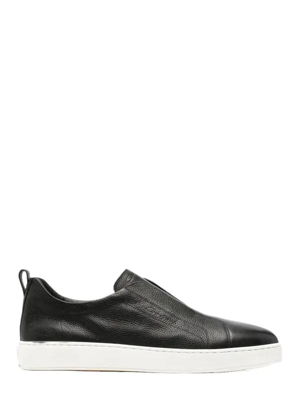 Santoni Victory Grained-leather Slip-on Sneakers - Black