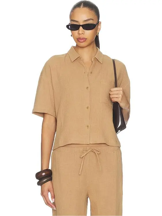 Barefoot Dreams Button Up Shirt - Tan