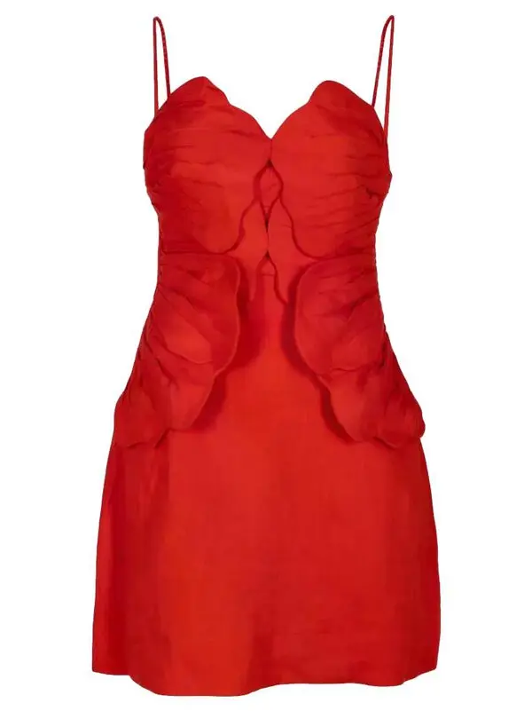 Farm Rio Flower Appliqué Mini Dress - Red