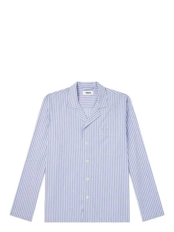TEKLA Camp-collar Striped Organic Cotton Pyjama Shirt - Blue