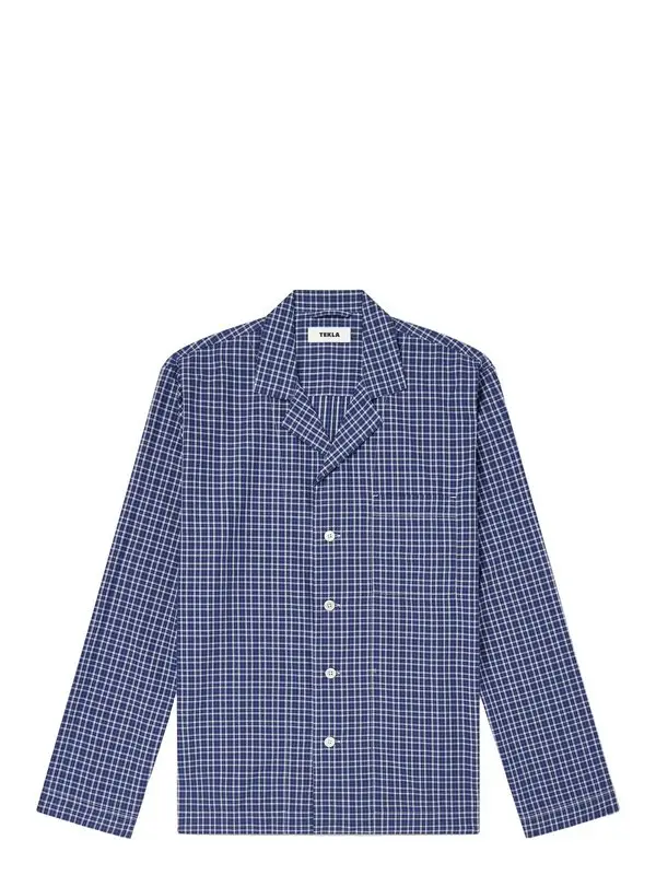TEKLA Camp-collar Checked Organic Cotton Pyjama Shirt - Blue