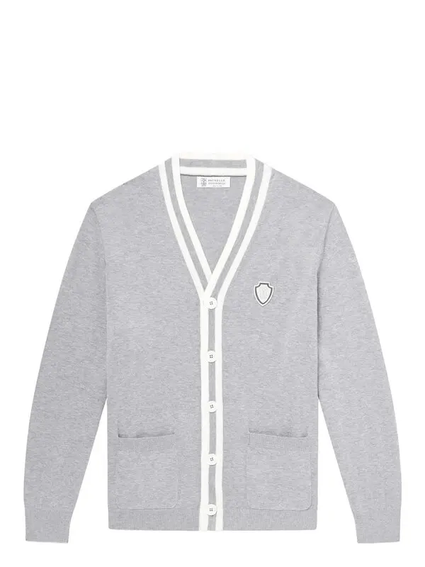 Brunello Cucinelli Logo Appliqué Cotton Cardigan - Gray