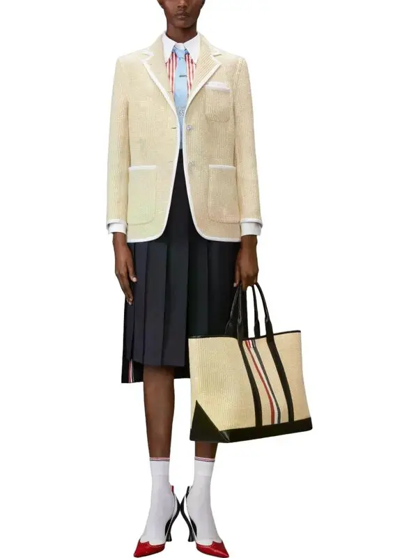 Thom Browne Raffia-effect Stripe Detail Blazer - Neutrals
