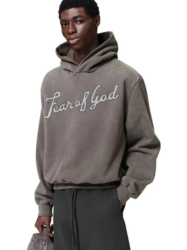 Fear Of God Half Raglan Hooded Sweatshirt With Graphic Detail - Brown