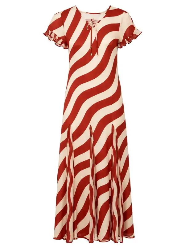 Carmen Says Maxi Dress With Candy Stripes And V-neckline - Red