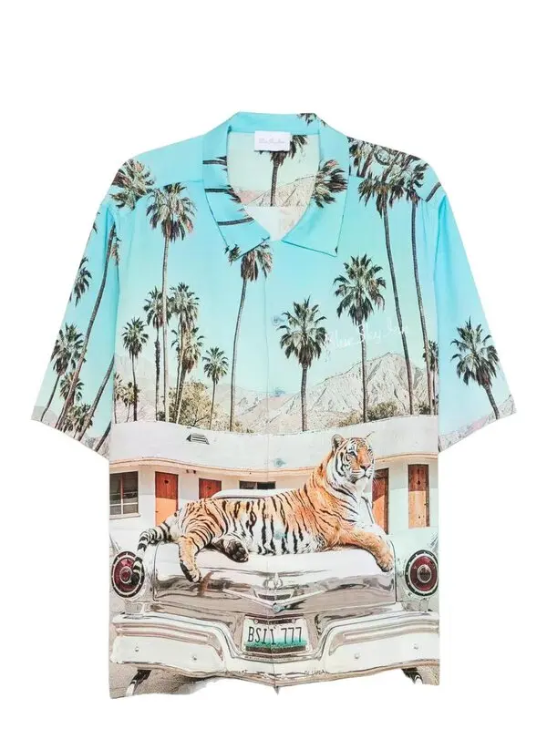 BLUE SKY INN Tiger-print Camp-collar Shirt - Blue