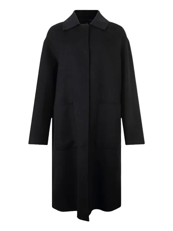 Max Mara Logo Detailed Belted Coat - Black