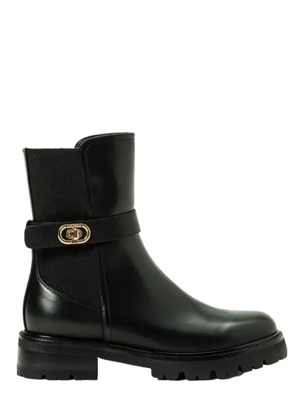 TWINSET Buckled Leather Ankle Boots - Black