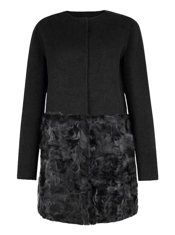 Max Mara Long Sleeve Fur Panel Jacket - Black