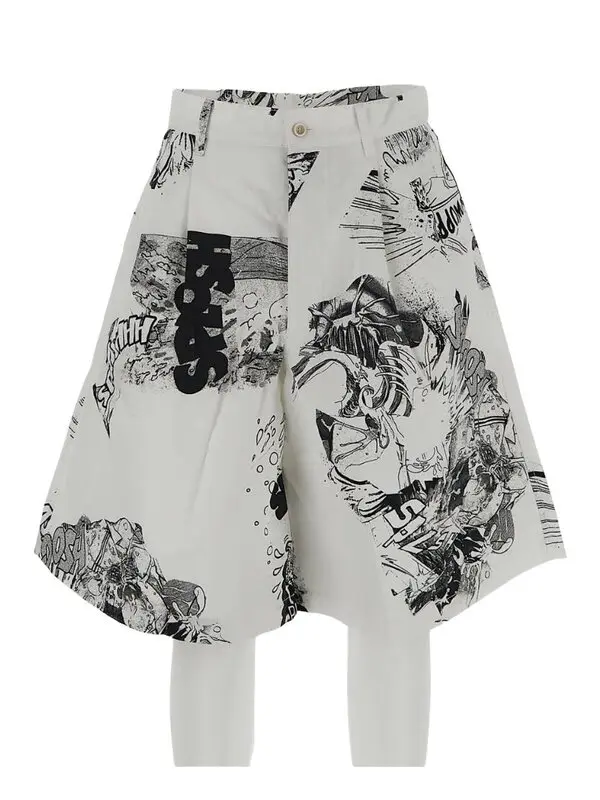 Comme Des Garçons X Christian Marclay Printed Pleated Shorts - Gray