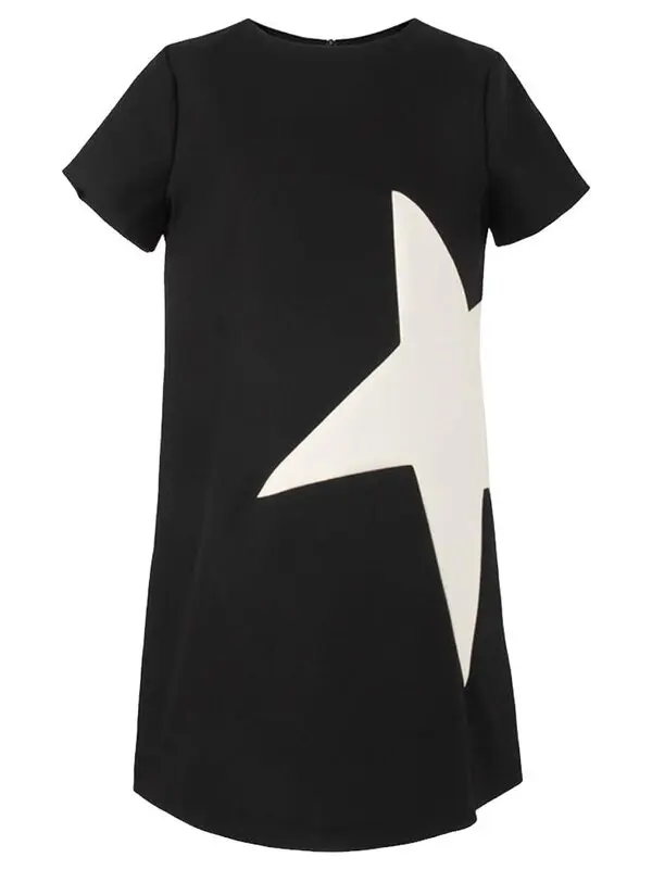 MSGM Short Sleeve Round Neck Dress With Star Applique - Black