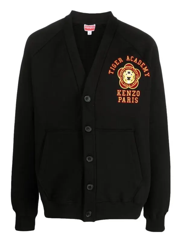 Kenzo Logo-embroidered V-neck Buttoned Jacket - Black