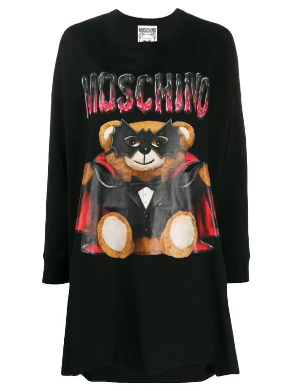 Moschino Bat Teddy Bear Print Dress - Black