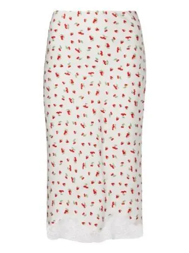 Posse Fae Lace-trimmed Printed Midi Skirt - White