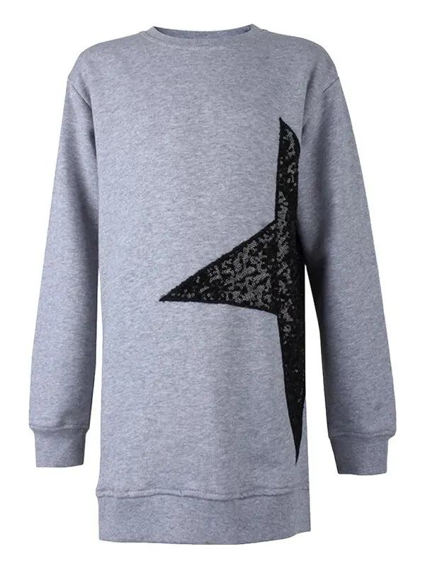 MSGM Round Neck Long Sleeve Sequin Embellished Sweater Dress - Gray