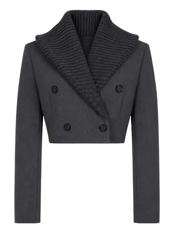 DIESEL® Double-breasted Ribbed Knit Shawl Collar Short Suit Jacket - Black