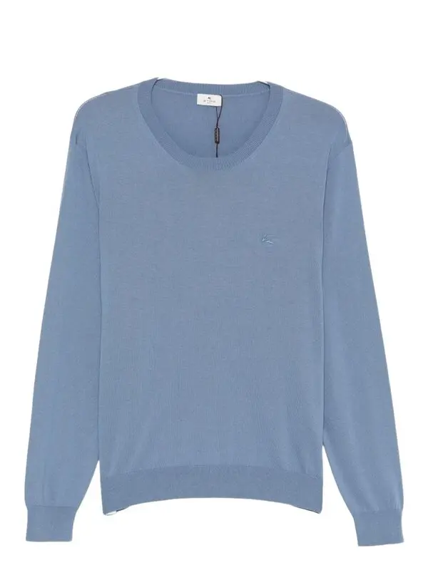Etro Crew Neck Knitted Sweater With Embroidered Pegaso Motif - Blue