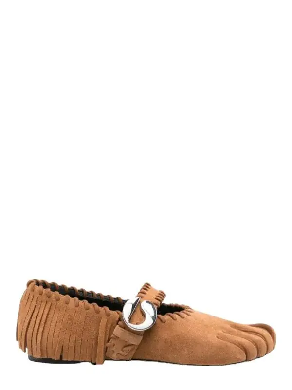 Coperni Fringe Detailed Low-cut Ballet Flats - Brown