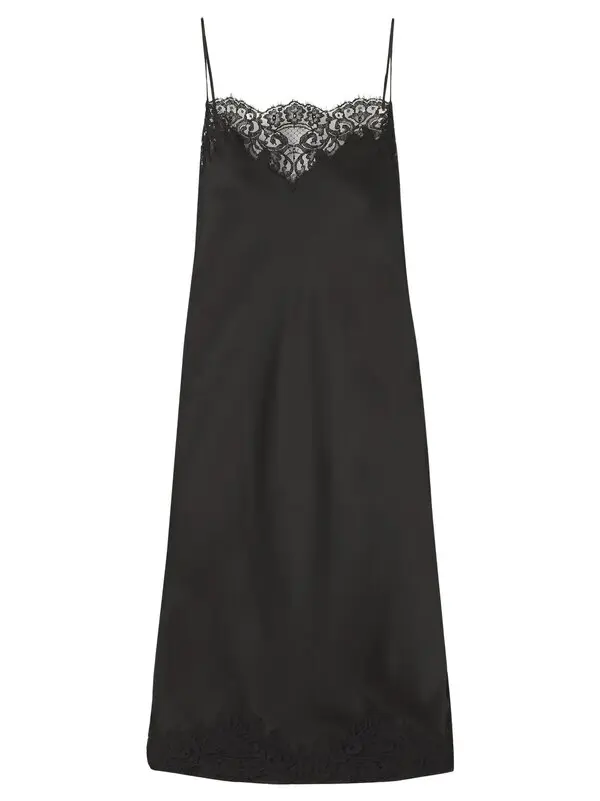 Stella McCartney Satin Slip Dress With Lace Trim - Black