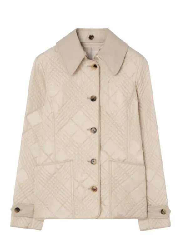 Burberry Micro Check-stitch Quilted Nylon Jacket With Detachable Leather Collar - Stone Beige