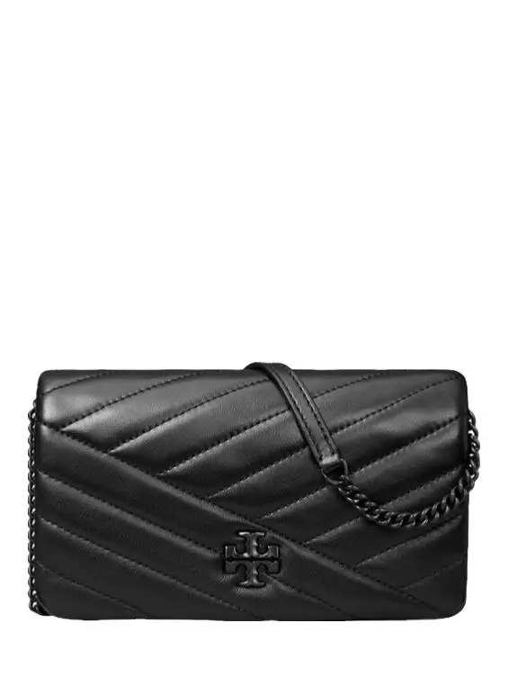 Tory Burch Kira Chevron Quilted Leather Wallet On Chain - Black