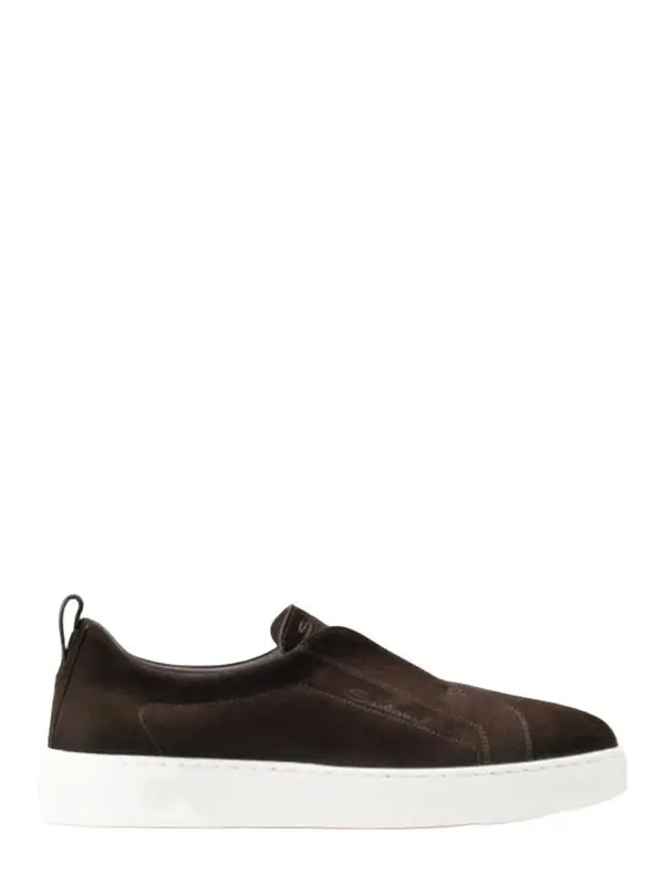 Santoni Dark Brown Suede Slip-on Sneakers - Black