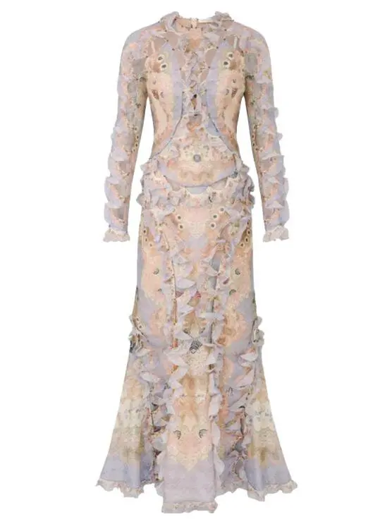 Zimmermann Rebellion Ruffled Floral Maxi Dress - Nude