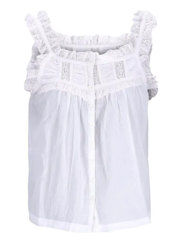 DÔEN Fidella Lace Trimmed Pleated Top - Salt