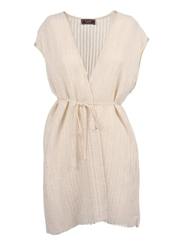 Peserico V-neck Vest With Tie Detail And Frayed Hem - Nude