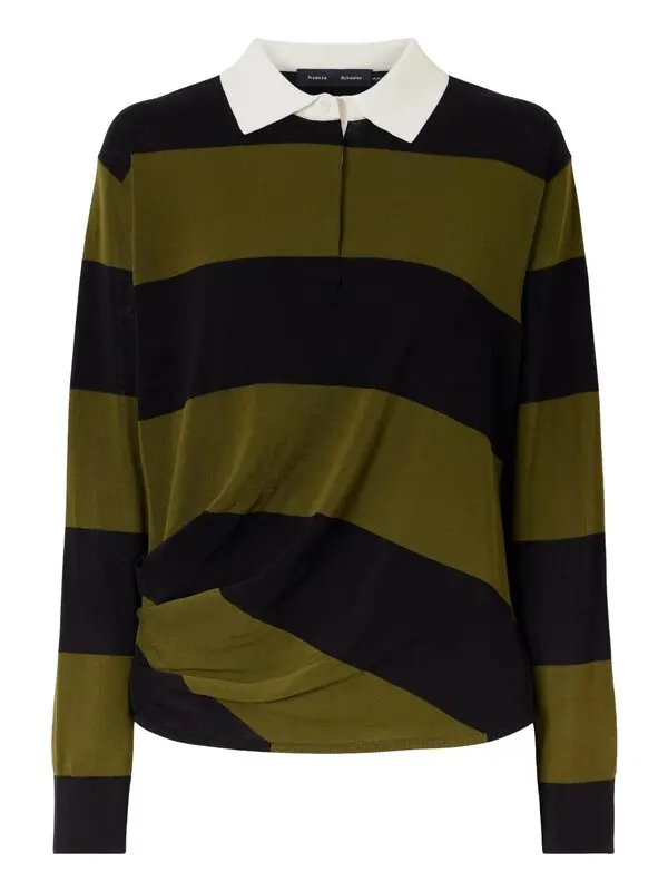 Proenza Schouler Striped Cotton-knit Polo Shirt - Black