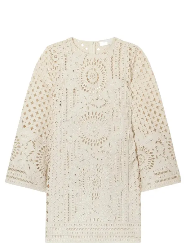 Zimmermann Indra Broderie Anglaise Cotton Mini Dress - Nude