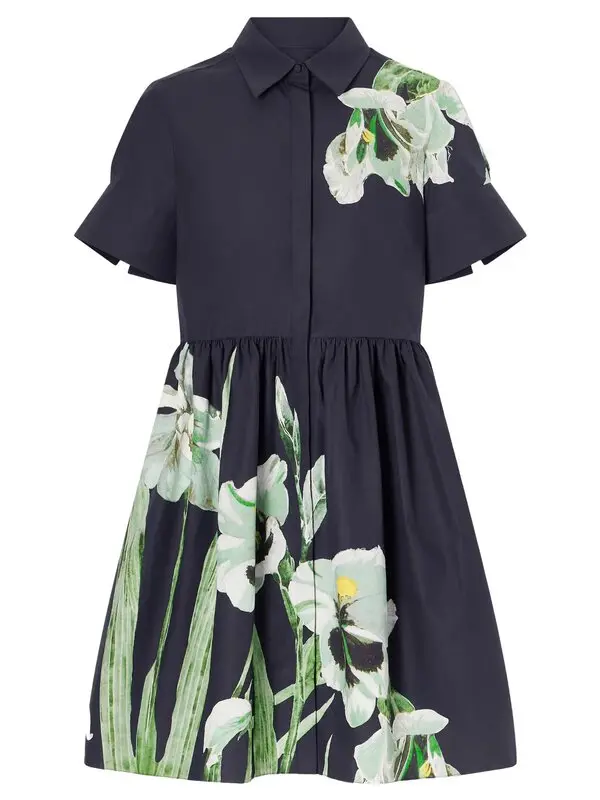 Erdem Floral Print Cotton-blend Poplin Mini Dress - Black