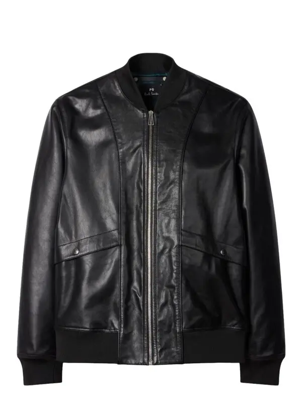 Paul Smith Ps Zip-up Leather Bomber Jacket - Black