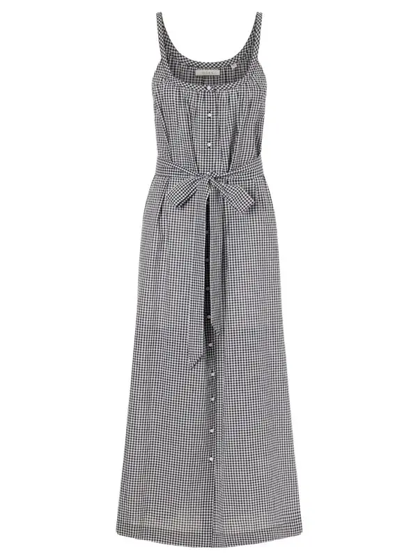 DÔEN Nevita Belted Checked Organic Cotton Midi Dress - Gray
