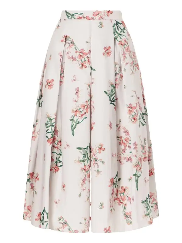 Erdem Pleated Floral-print Cotton-poplin Midi Skirt - White