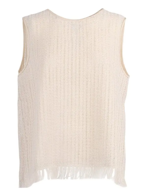 Peserico Sleeveless Crewneck Top With Fringed Hem - Nude