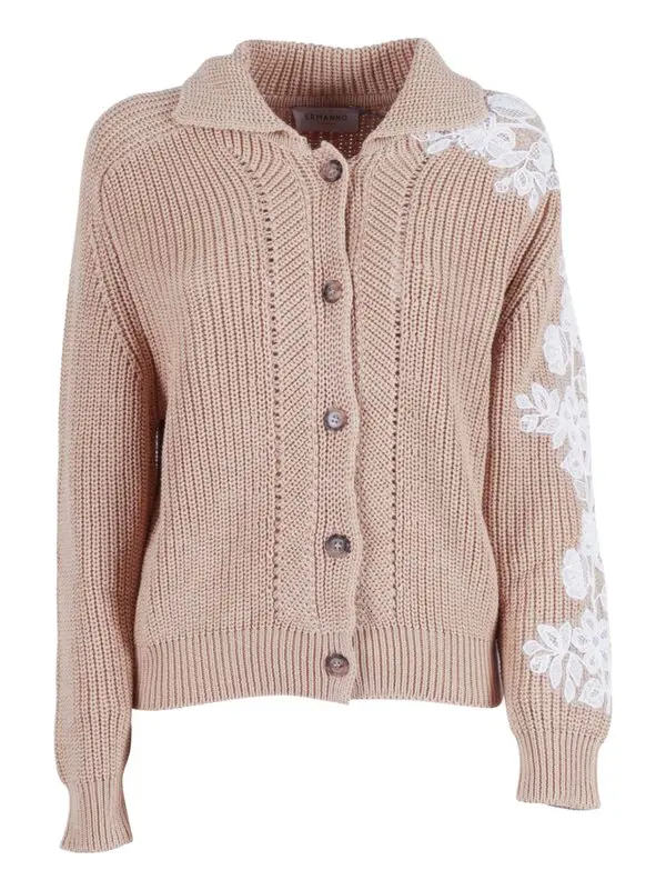 Ermanno Scervino Lace-patch Chunky-knit Cardigan - Nude
