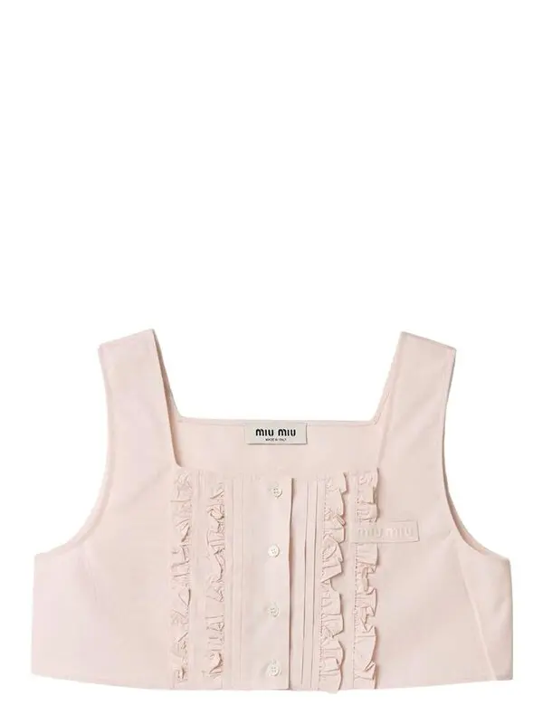 Miu Miu Cropped Poplin Top With Ruffle Detail - Alabaster Powder