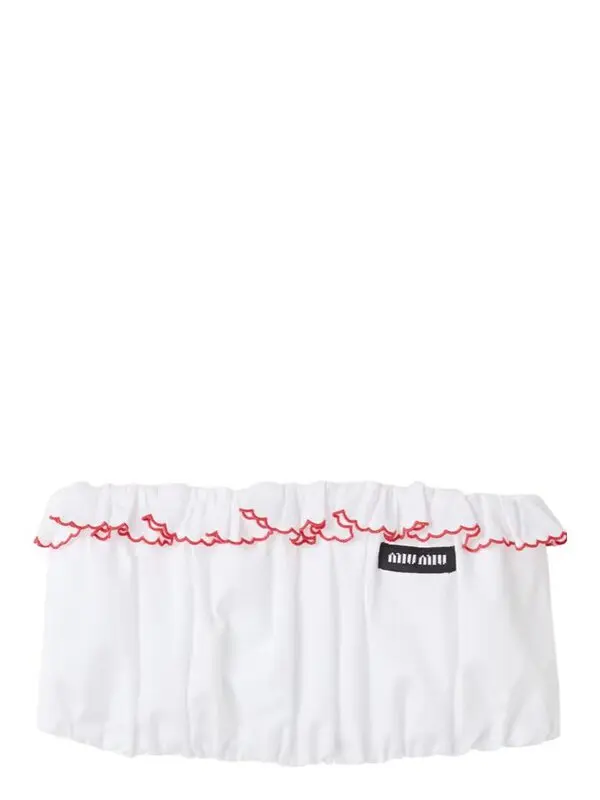 Miu Miu Embroidered Poplin Bandeau Top - White/red/burgundy Red