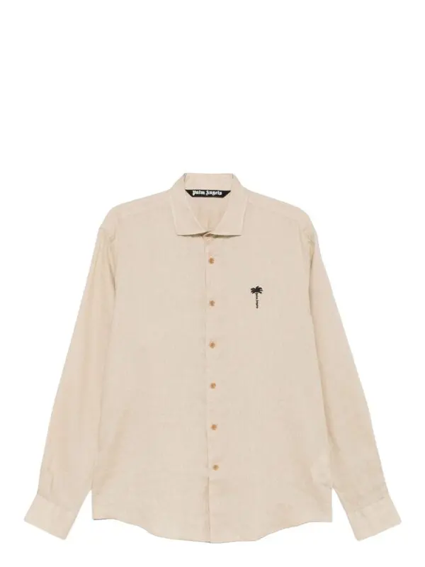 Palm Angels Logo-embroidered Linen Shirt - Nude