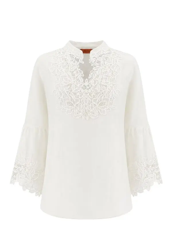 Ermanno Scervino Lace Trim V-neck Blouse - White