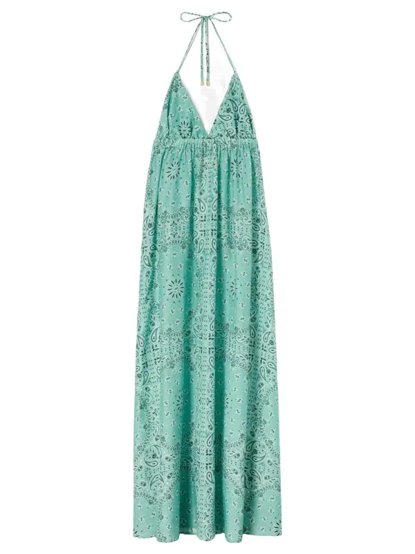 MC2 SAINT BARTH Long Zucky Dress In Silk With Aqua Paisley Print - Green