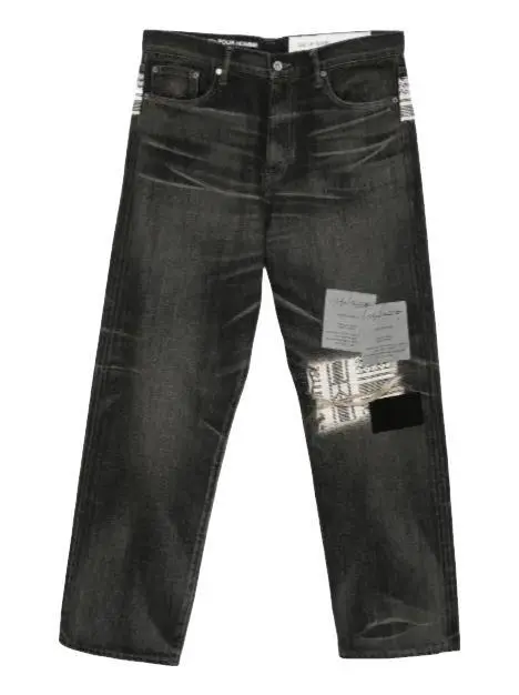 Yohji Yamamoto Distressed Patchwork Denim Jeans - Black