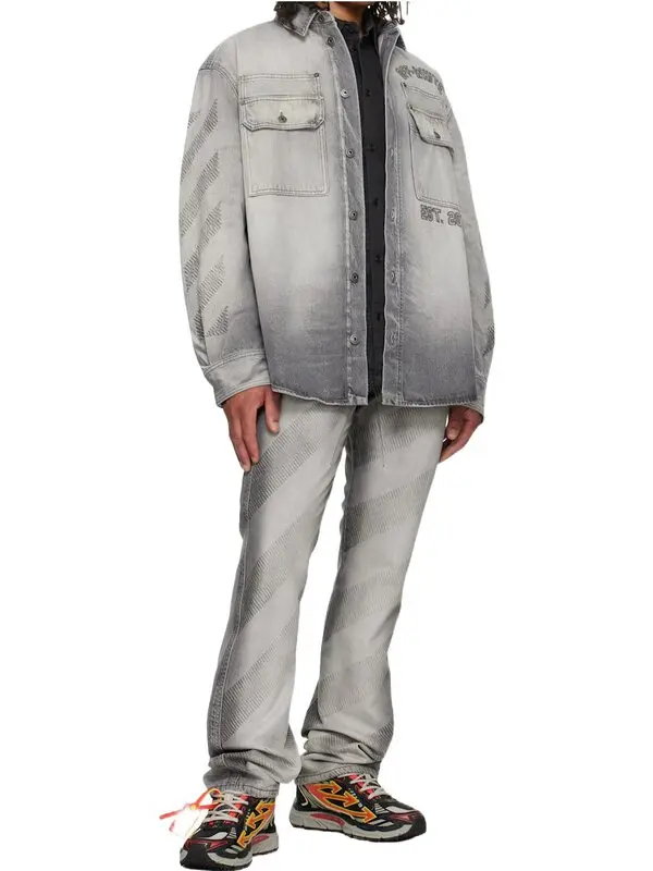 Off-White Long-sleeved Denim Jacket - Gray