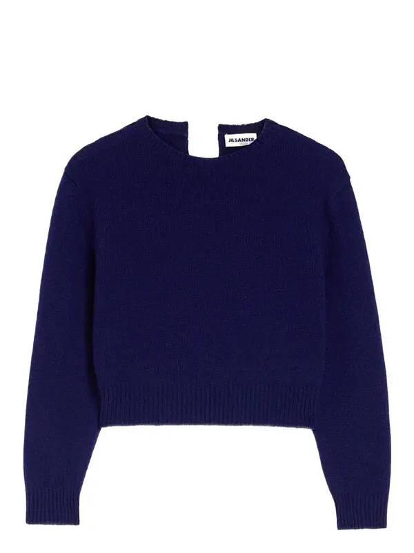 JIL SANDER Cropped Wool Sweater - Dark Blue