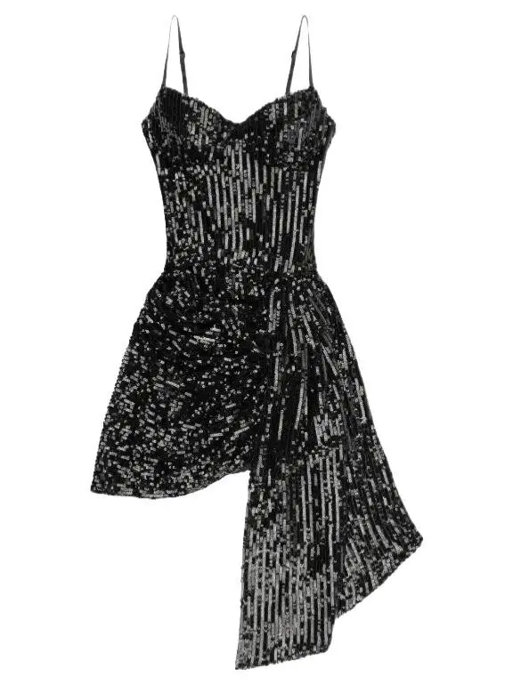 AREA Sequin Wrap Mini Dress - Black