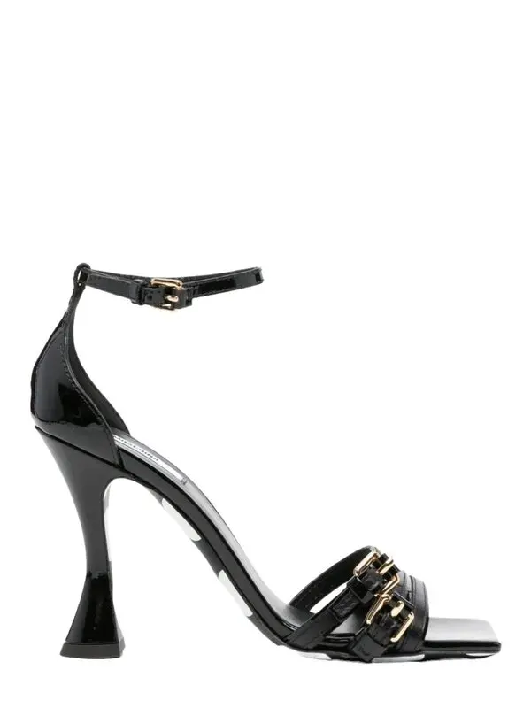 Moschino Square-toe High-heeled Sandals With Buckle Ankle Strap And Polka Dot Details - Black